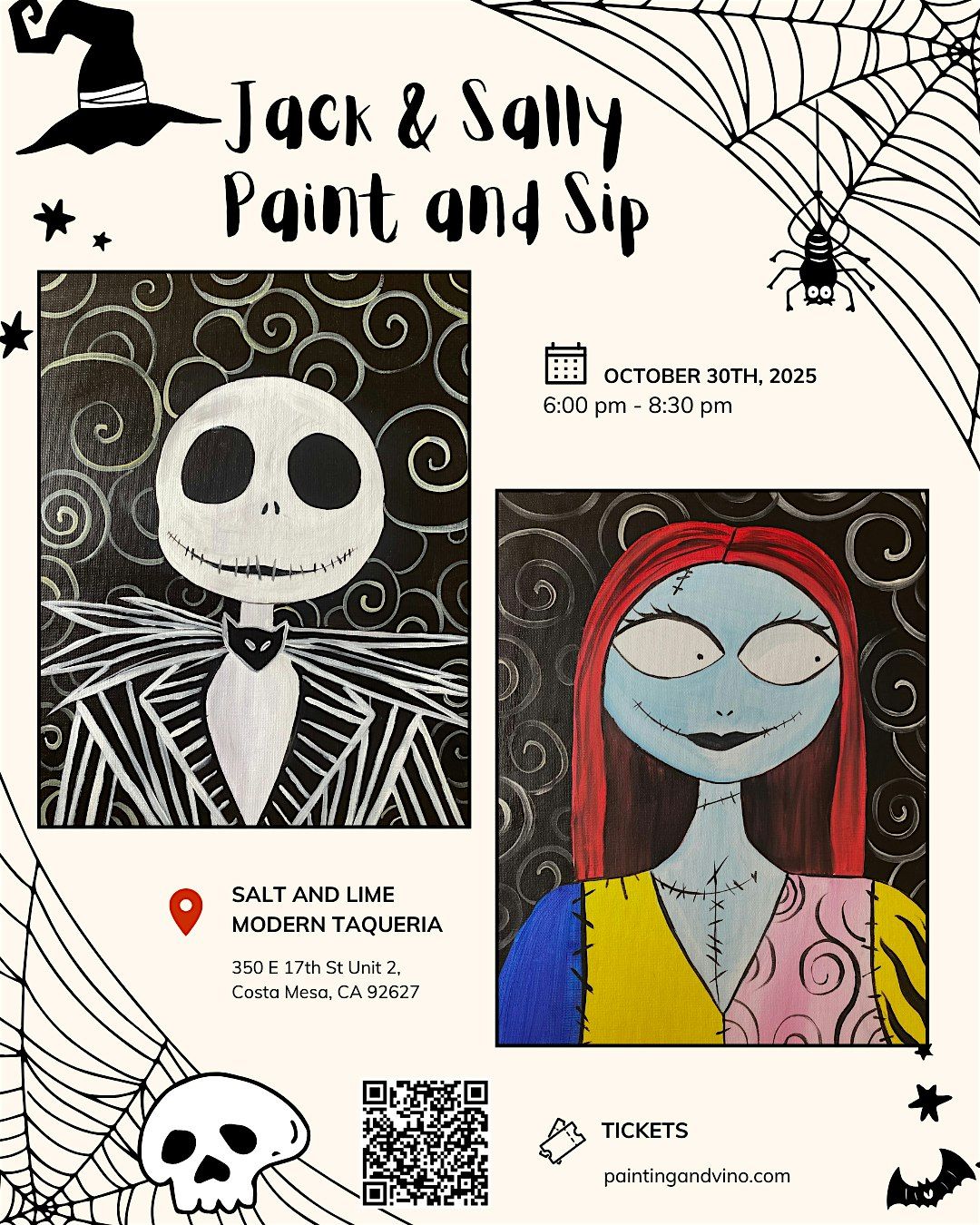 Jack and Sally Paint and Sip in Costa Mesa! pre-traced canvas at Salt ...